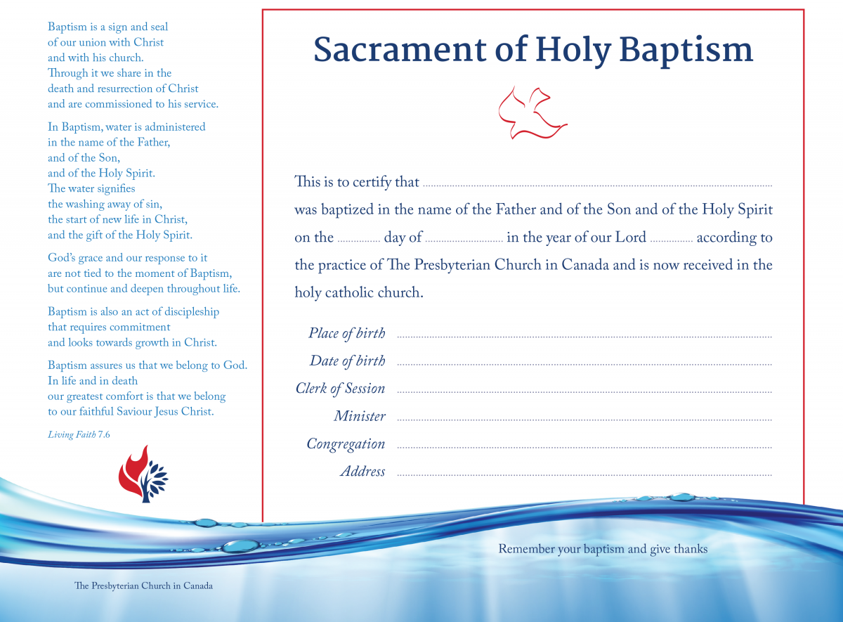 Certificates and Registers - The Presbyterian Church in Canada