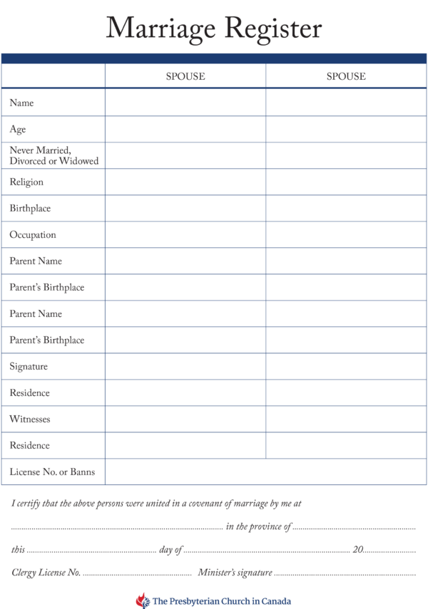 Certificates and Registers - The Presbyterian Church in Canada